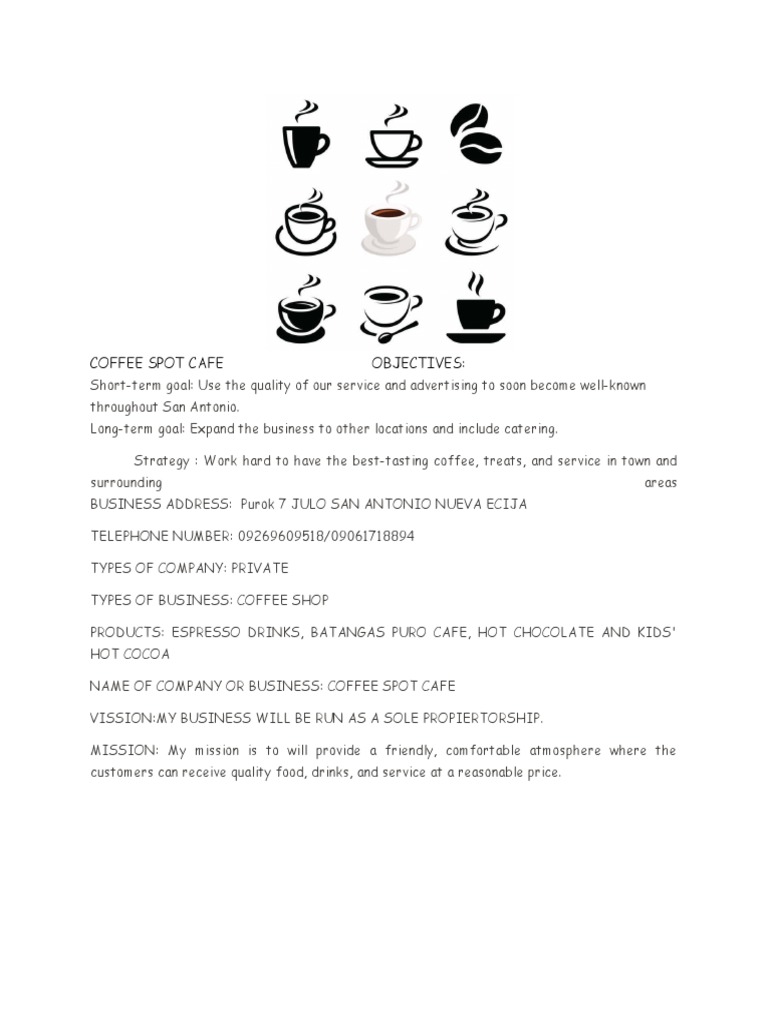 Coffee Spot Cafe Objectives | PDF | Business | Cooking, Food & Wine