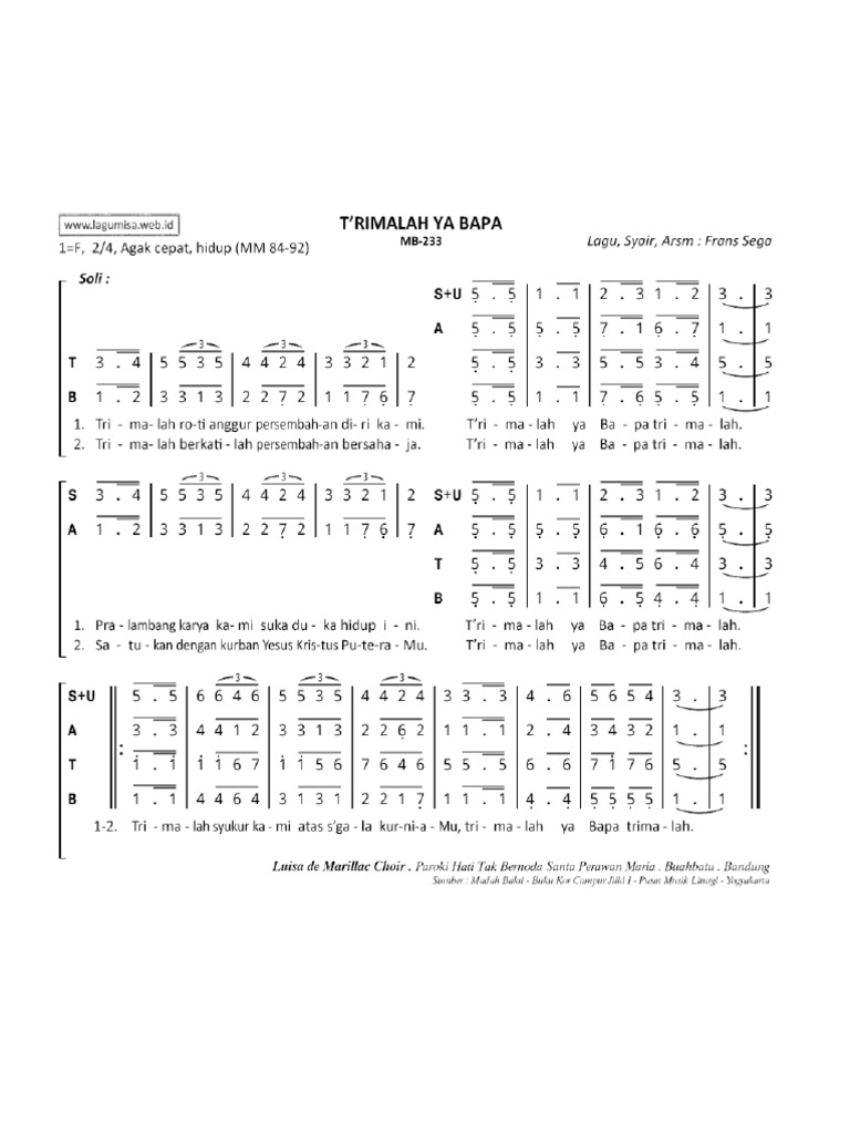 Trimalah Ya Bapa MB 233 | PDF