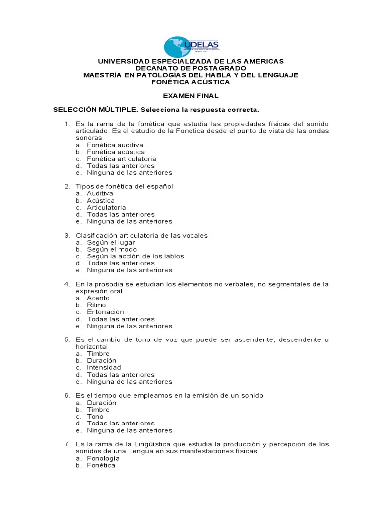 Examen de Fonética Acústica | PDF | Fonética | Sonido