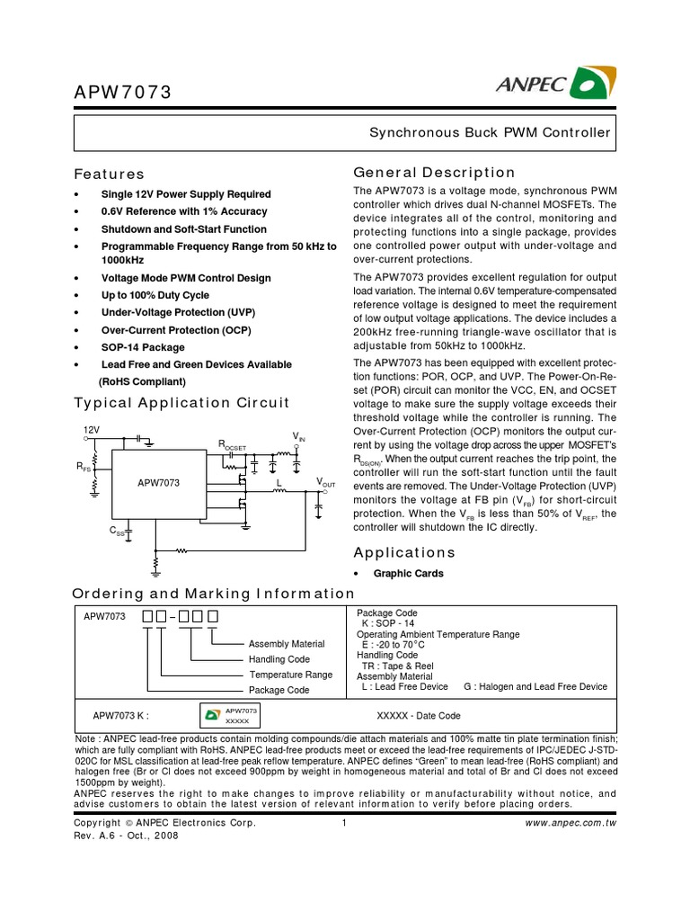 Features General Description: Synchronous Buck PWM Controller | PDF | Capacitor | Mosfet