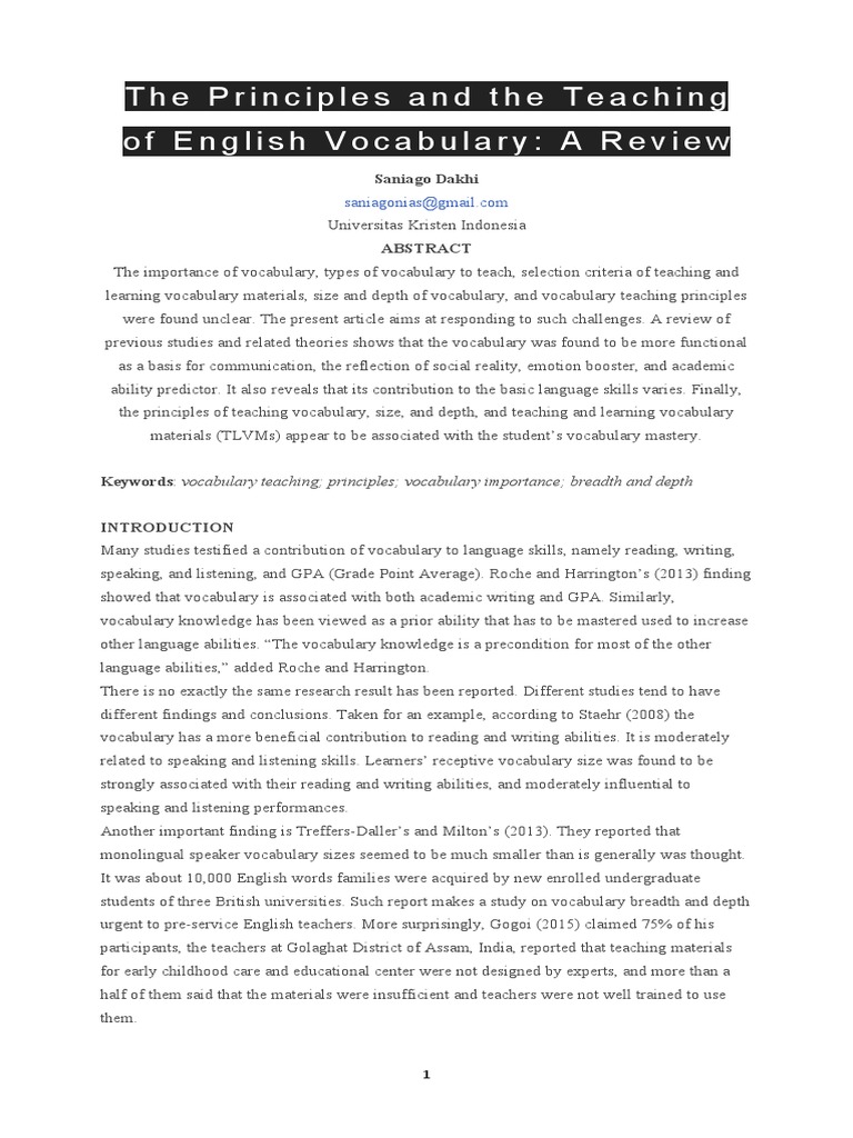 The Principles and The Teaching of English Vocabulary | PDF ...