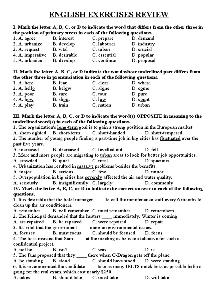ENGLISH EXERCISES REVIEW - UNIT 2docx | PDF | Urbanization | Suburb