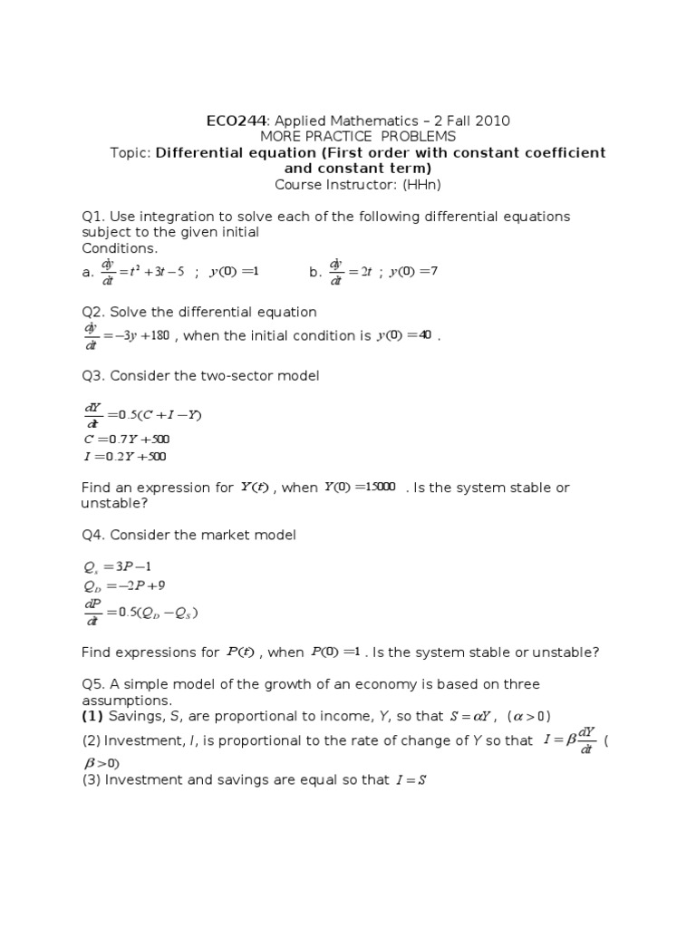 Exercises From Differential Equations | PDF