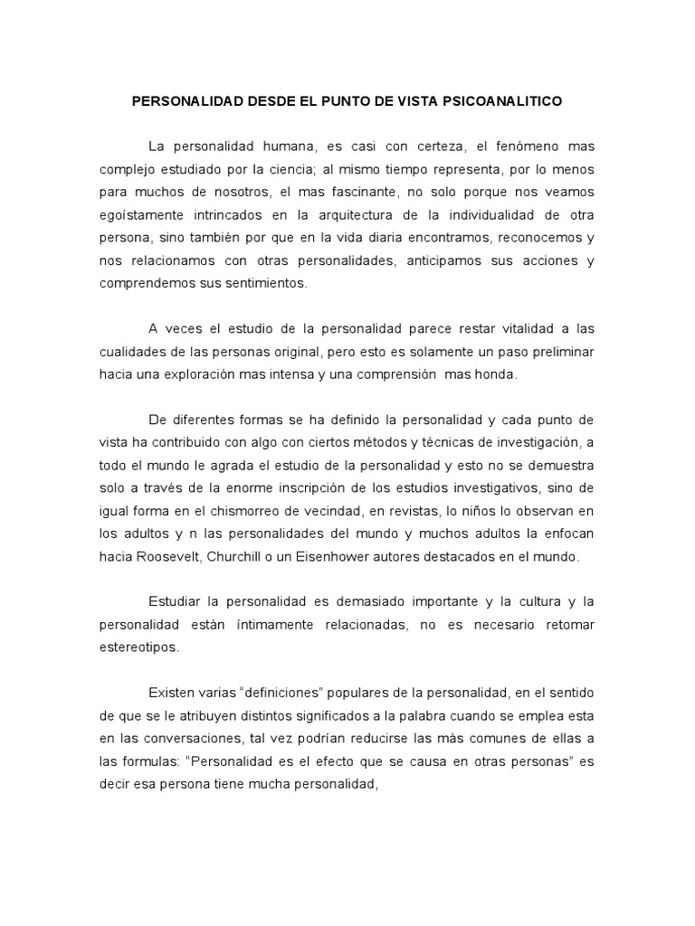 Personalidad: Perspectiva Psicoanalítica | PDF | Sicología | Comportamiento
