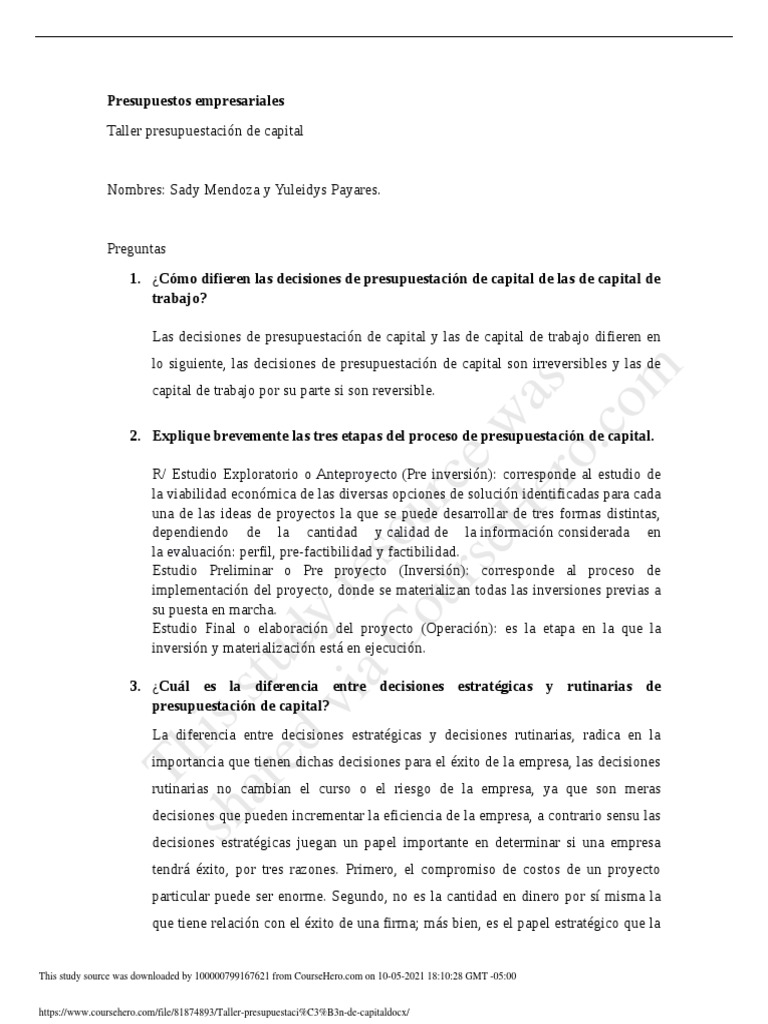 Taller Presupuestaci N de Capital | PDF | Inflación | Presupuesto