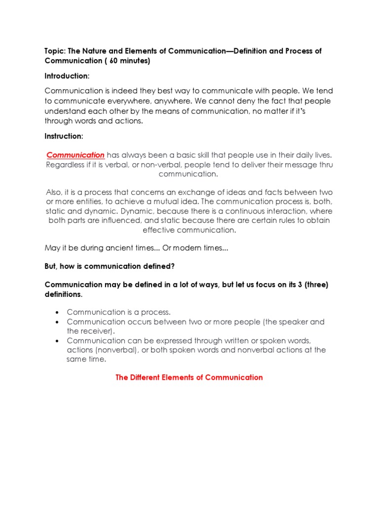 (WEEK 1) Module 1 - The Meaning and Elements of The Communication ...