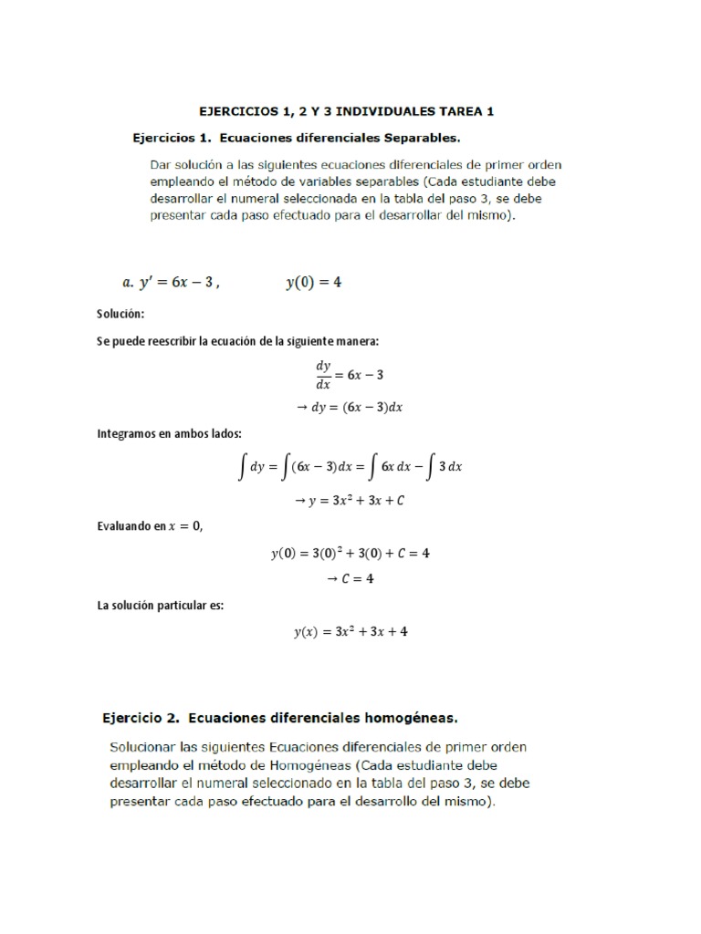 Solución Tarea 1 EDO Corregido | PDF | Ecuaciones | Integral