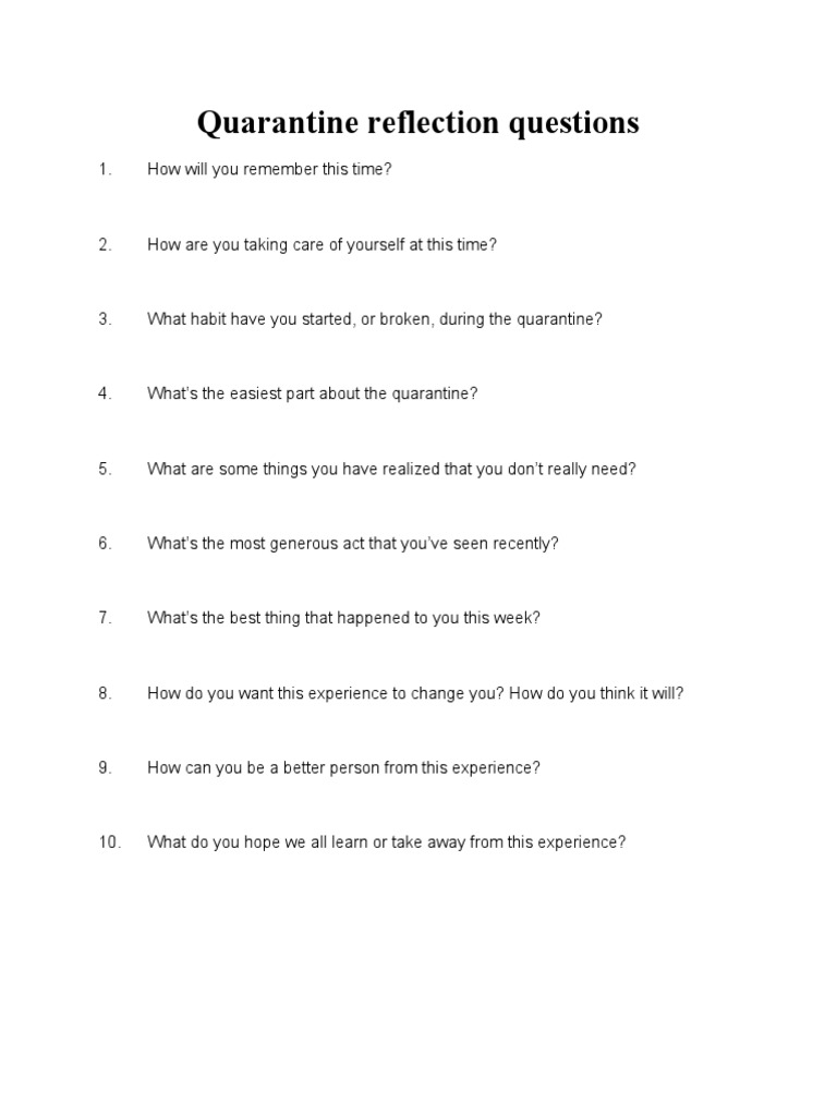Quarantine Reflection Questions | PDF | Self-Improvement | Lifestyle