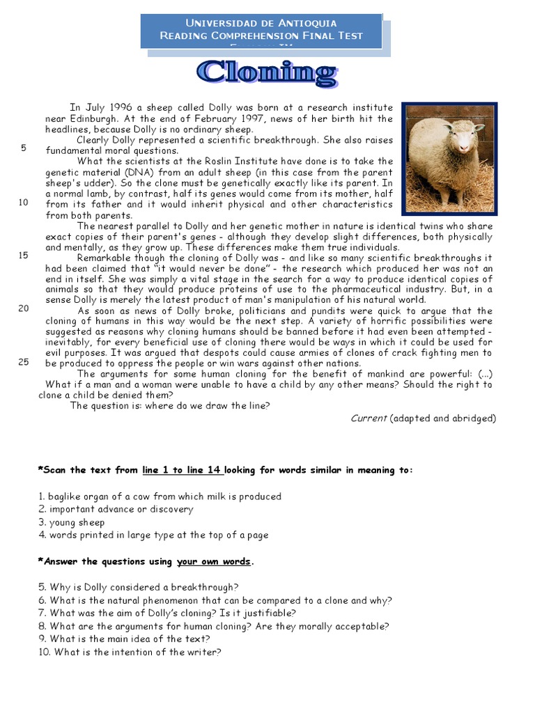 Enlish Iv Final Test Reading | PDF | Cloning | Genetics