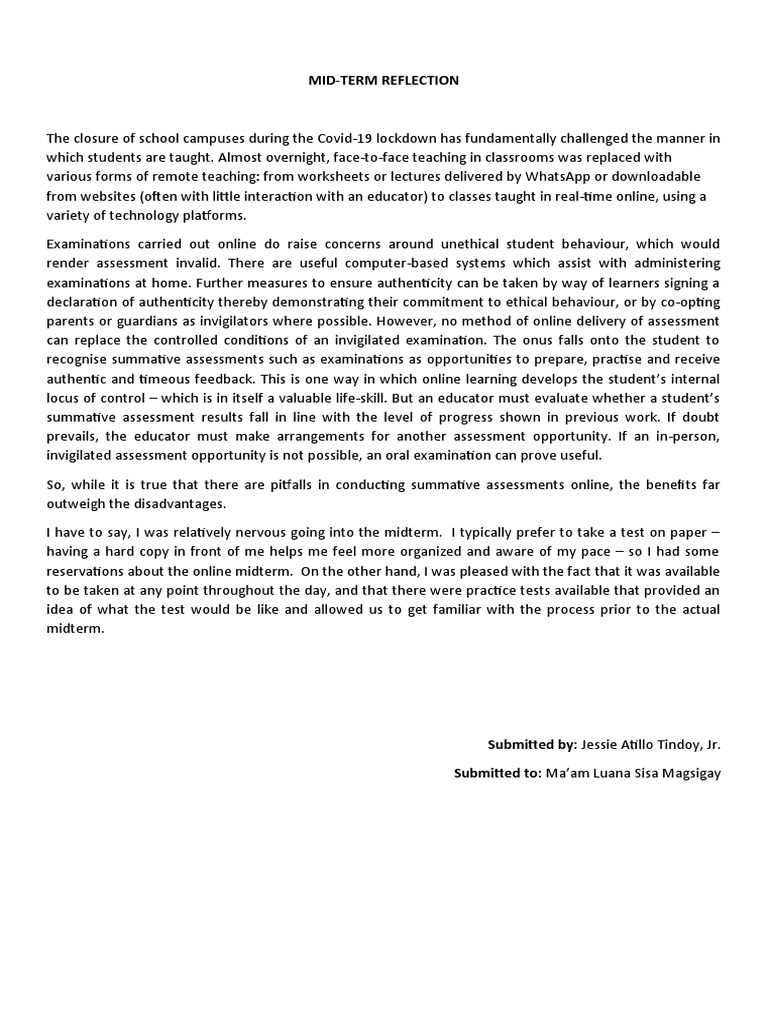 Midterm Reflection | Download Free PDF | Test (Assessment ...