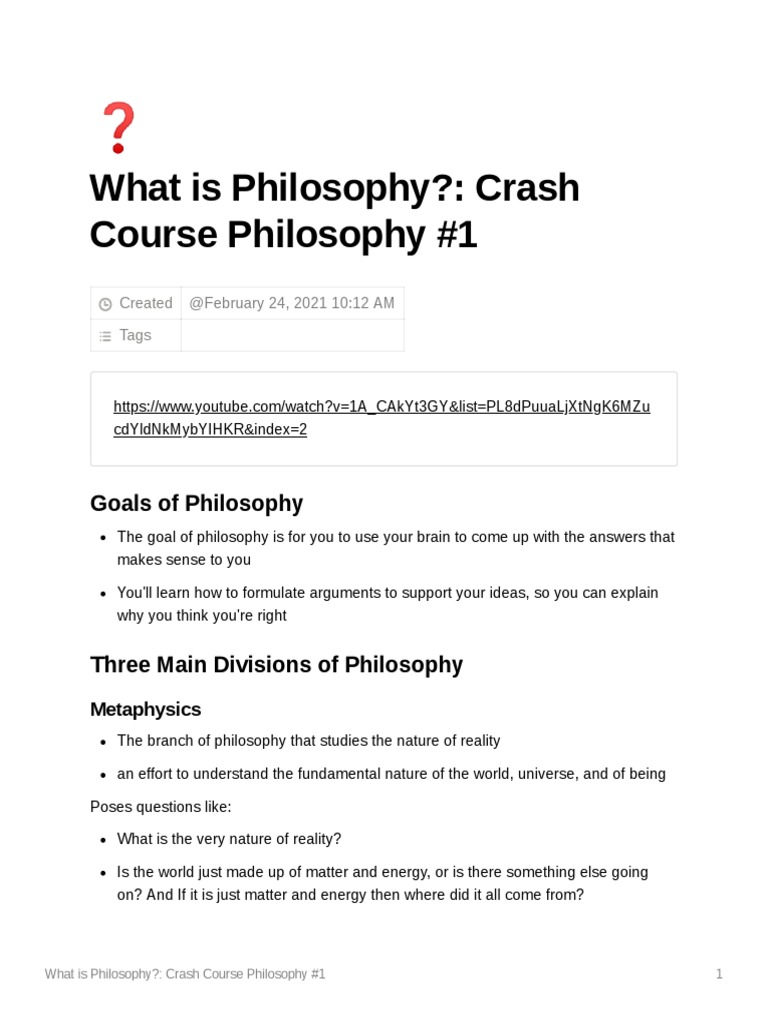 What Is Philosophy?: Crash Course Philosophy #1 | PDF | Reason | Reality