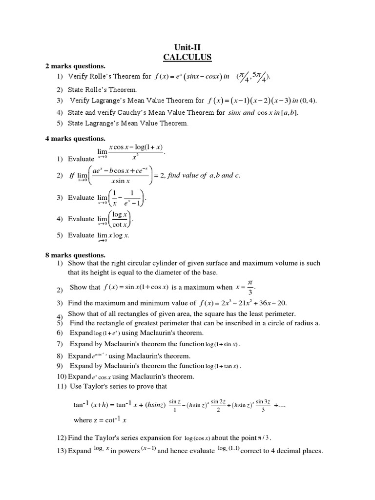 Unit-II Calculus: FX e Sinx Cosx in | PDF | Trigonometric Functions | Area