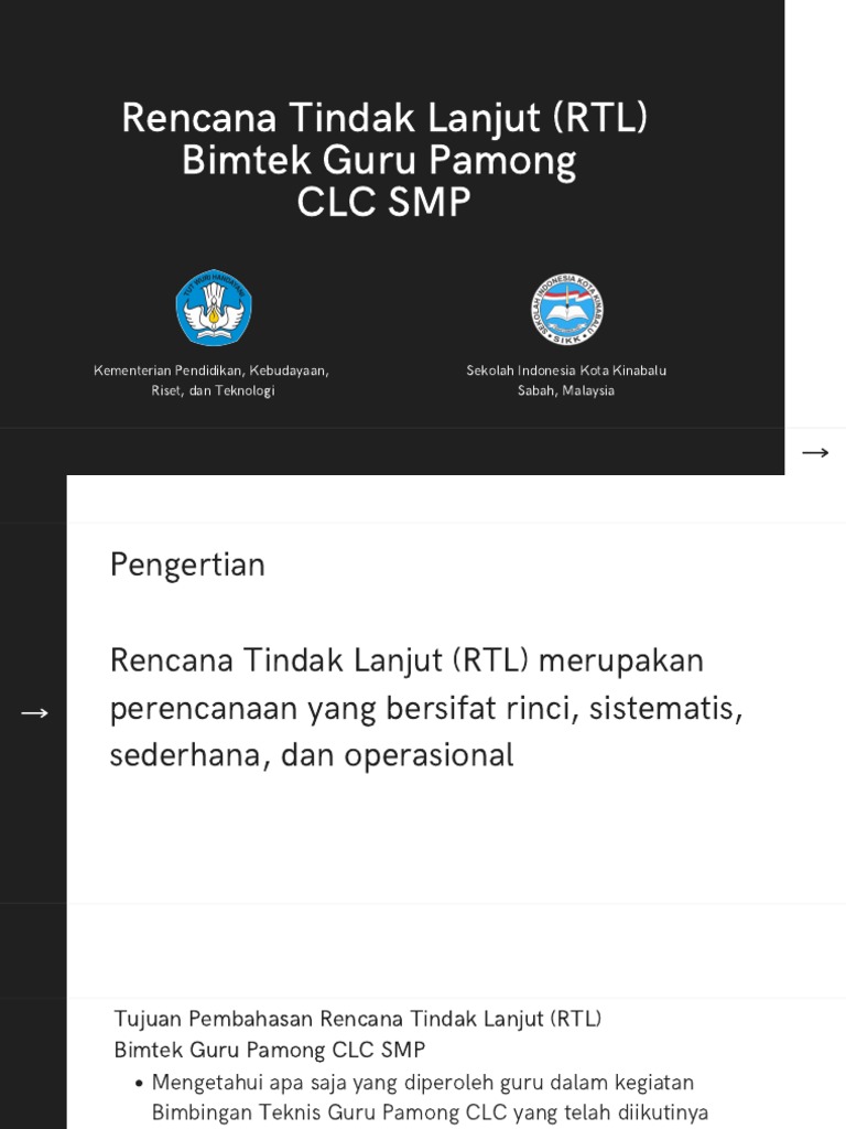 Rancangan Rencana Tindak Lanjut (RTL) Bimtek Guru Pamong CLC SMP | PDF