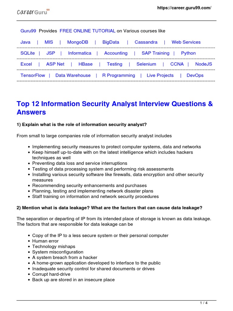 Top 12 Security Information Analyst Interview Questions | PDF ...