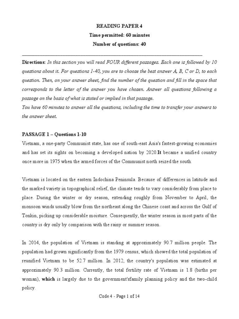 VSTEP-Reading Test 4 | PDF | Plate Tectonics | Structure Of The Earth