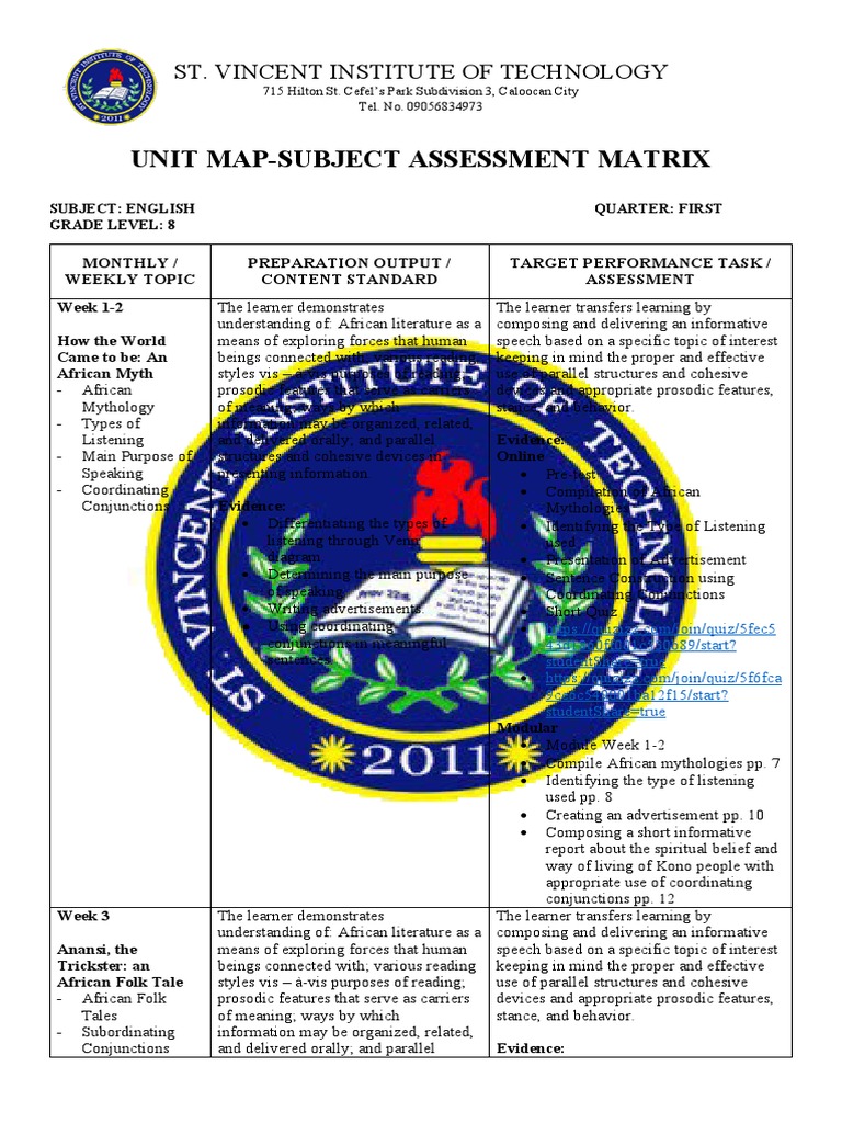 1st Quarter - Unit Plan - English 8 | PDF | Poetry | Learning