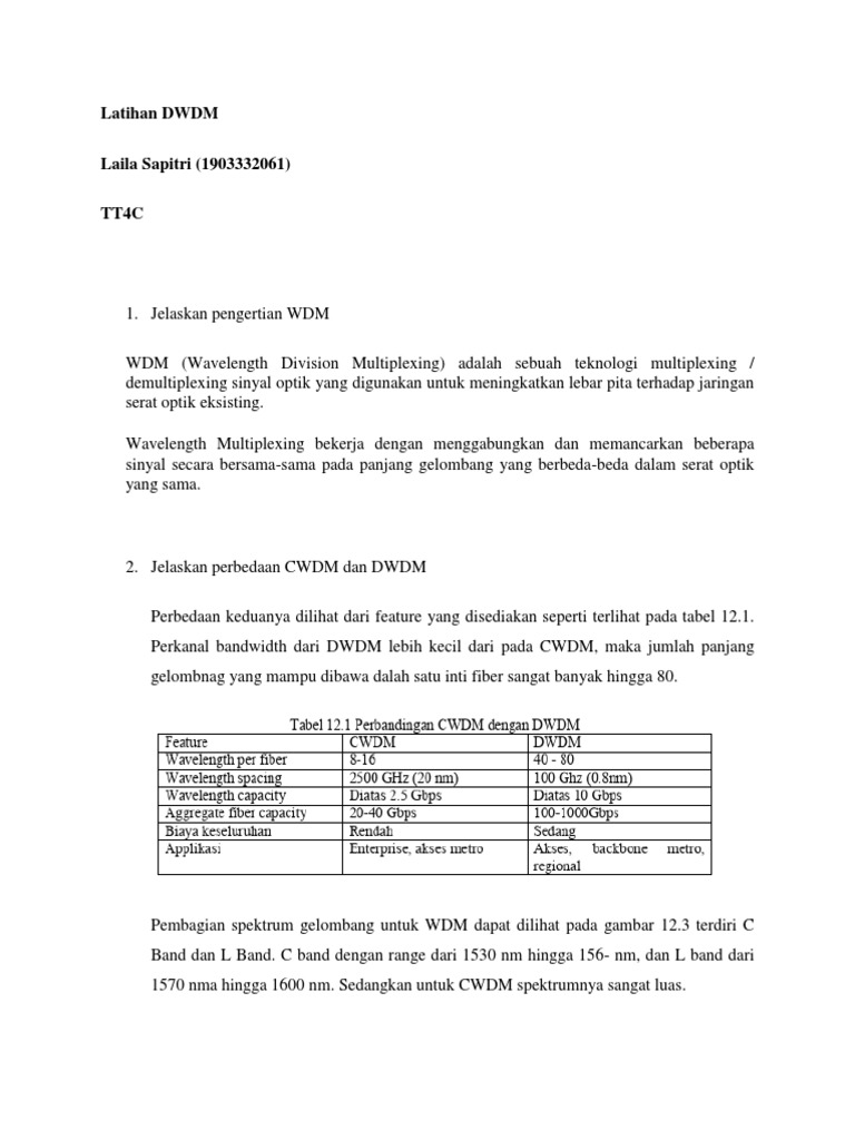 Latihan DWDM - Laila Sapitri TT4C | PDF