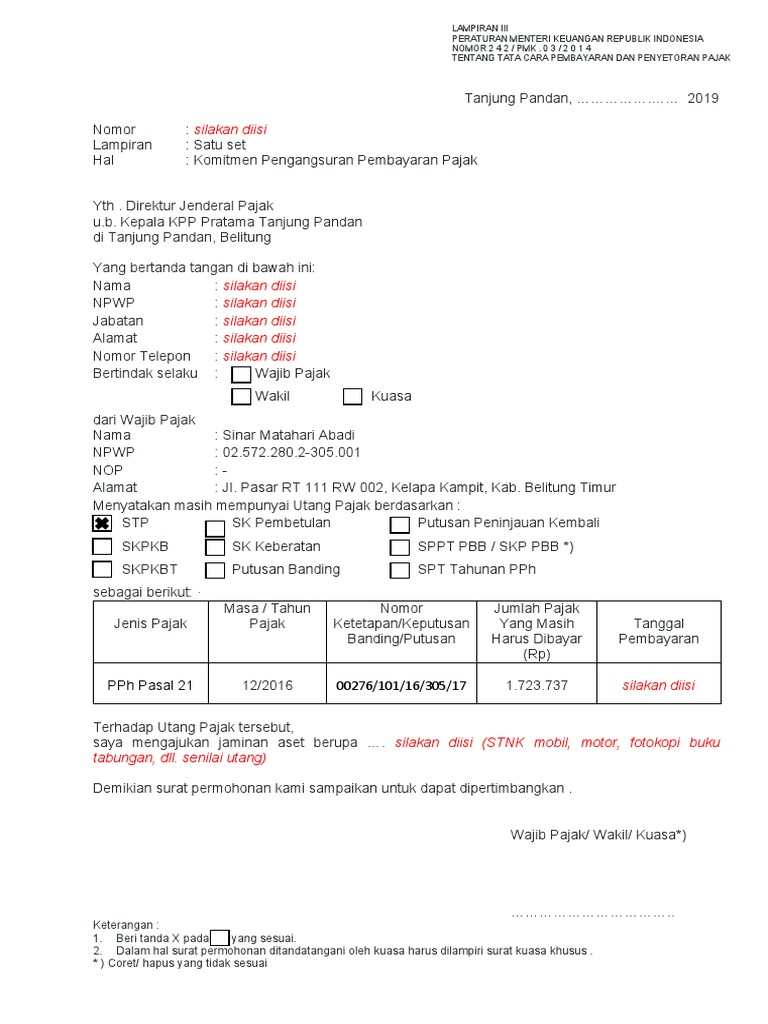 Format Permohonan Angsuran | PDF