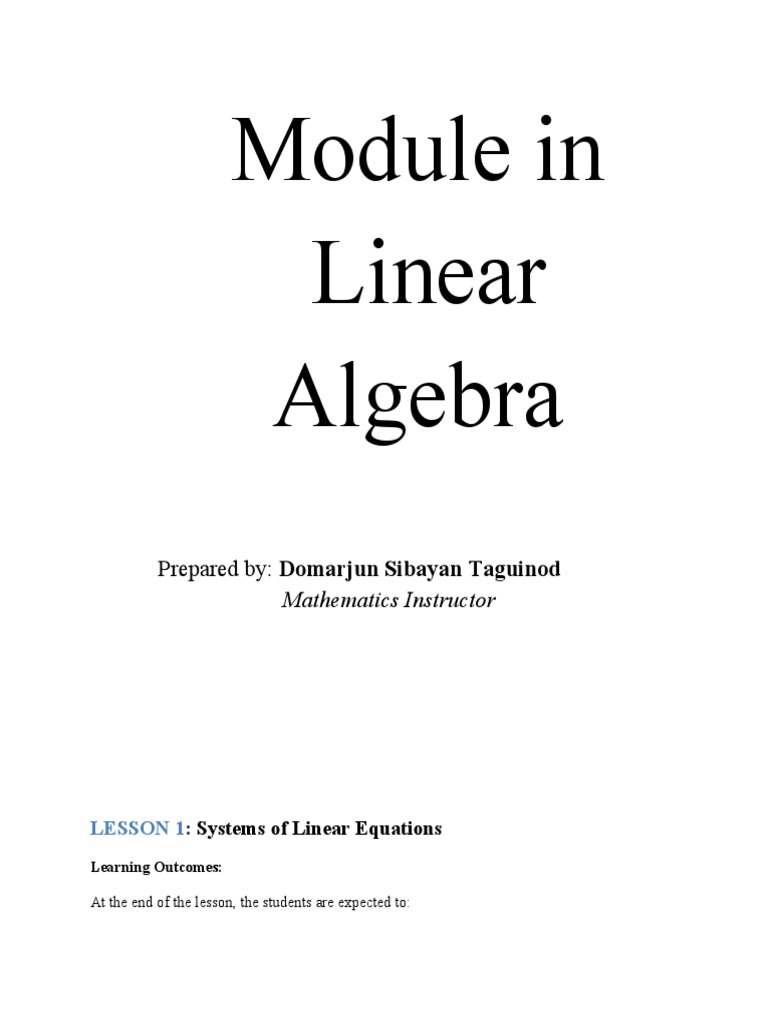 Linear Algebra Lesson 1 | PDF | System Of Linear Equations | Equations