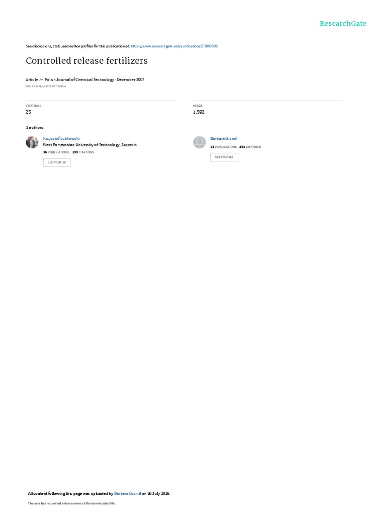 Controlled Release Fertilizers | PDF | Fertilizer | Soil