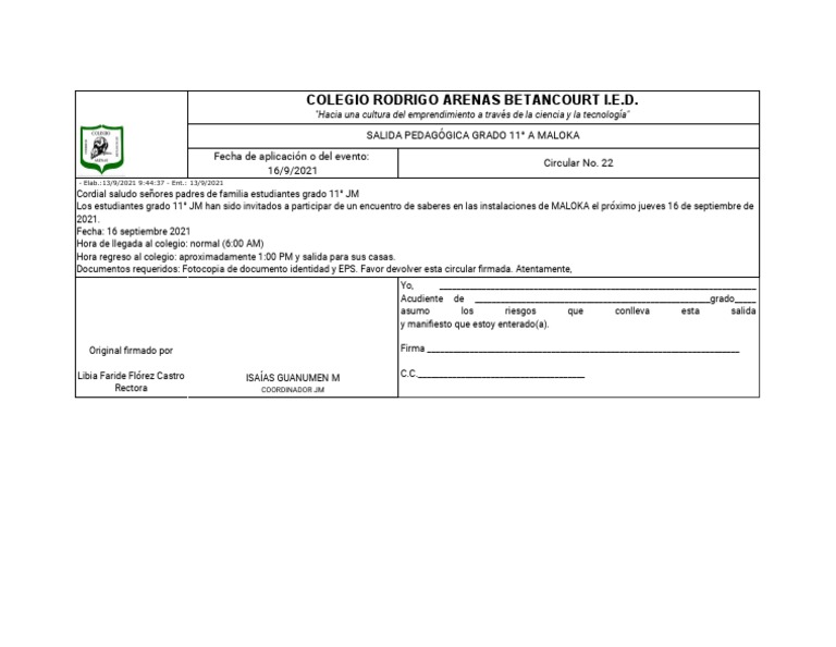 Salida Pedagógica Grado 11° a Maloka | PDF