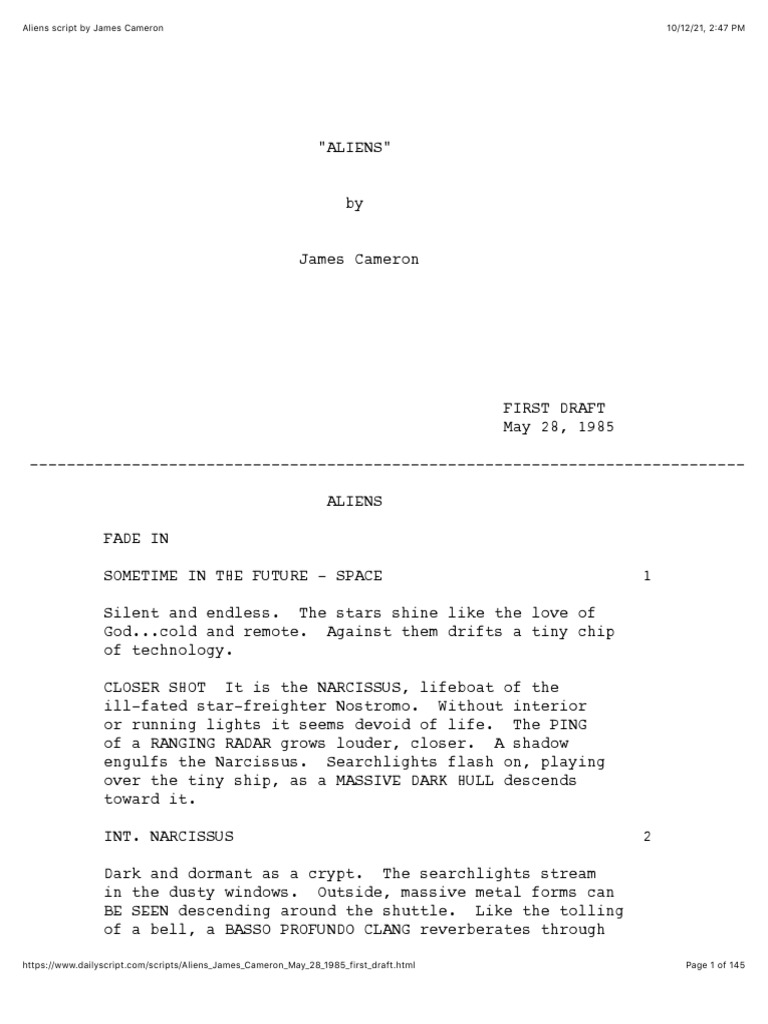 Aliens Script by James Cameron | PDF