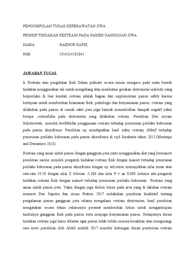 Pengumpulan Tugas Keperawatan Jiwa Restrain | PDF | Kesehatan Holistik