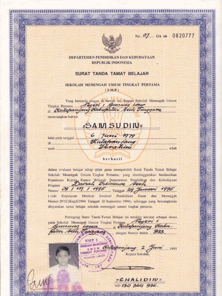 Ijazah SMP Samsudin | PDF
