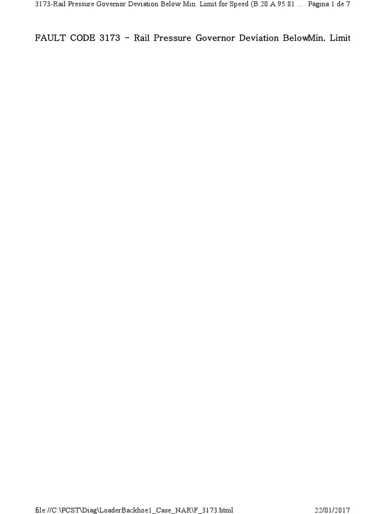 FAULT CODE 3173 - Rail Pressure Governor Deviation Below Min. Limit ...