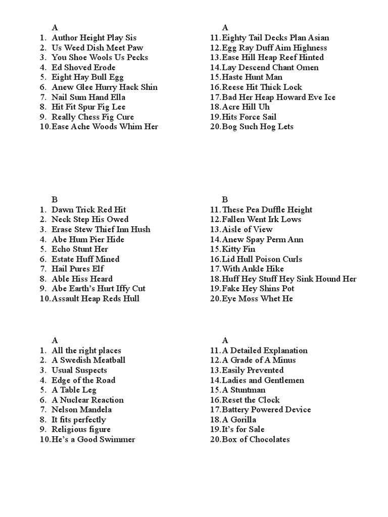 Mad Gab Examples and Answers PDF | PDF