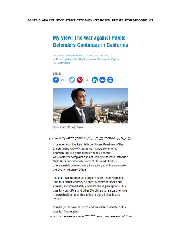 Prosecutor Misconduct: Jeff Rosen District Attorney of Santa Clara ...