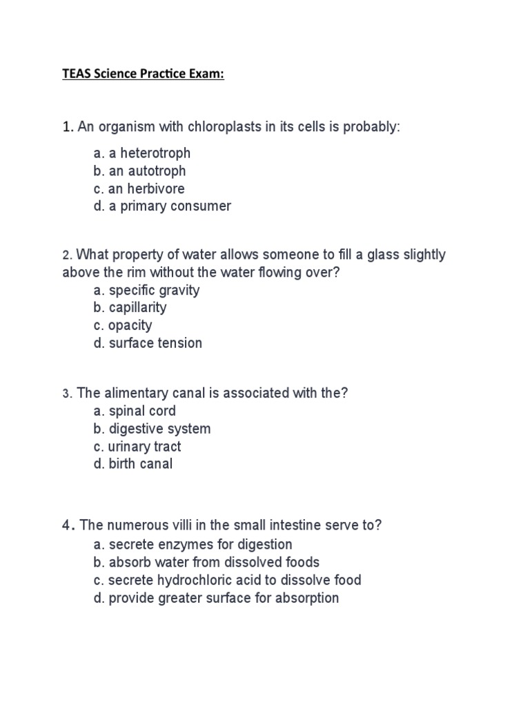 TEAS Science Practice Exam | PDF | Cell (Biology) | Mitosis