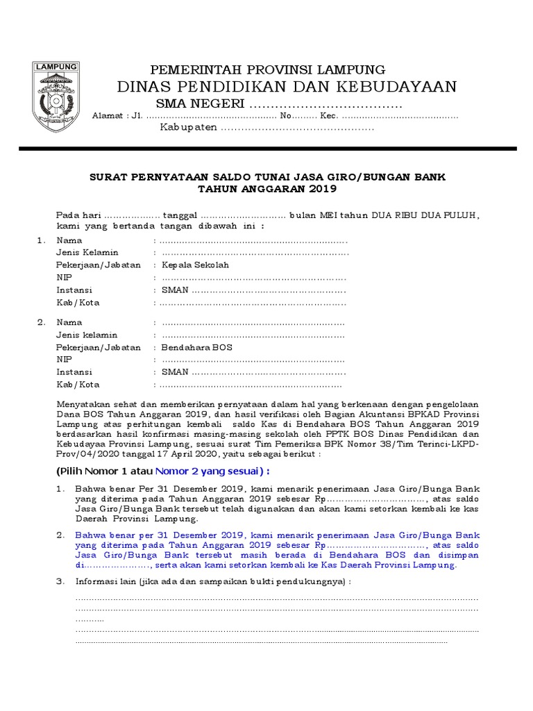 Surat Pernyataan Jasa Giro 2019 | PDF | Karier & Perkembangan ...