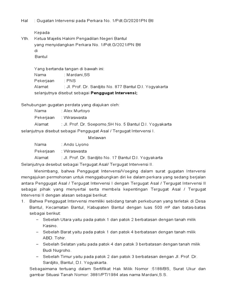 Gugatan Intervensi 2021 | PDF