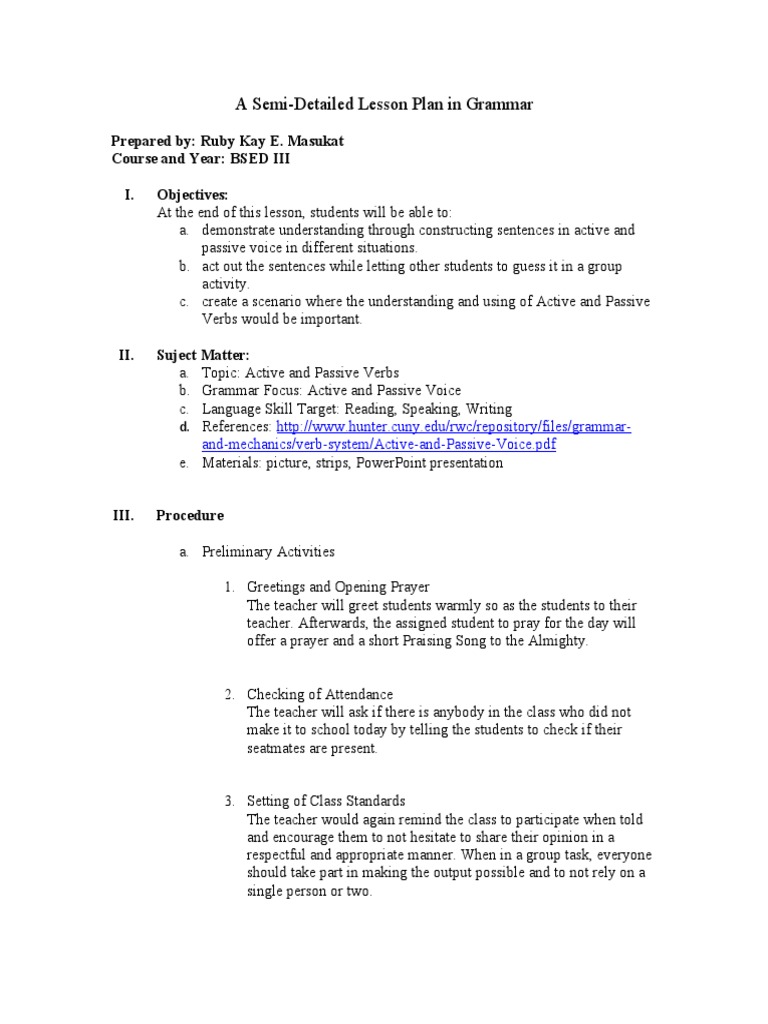 Active and Passive Voice Lesson Plan | PDF | Verb | Subject (Grammar)