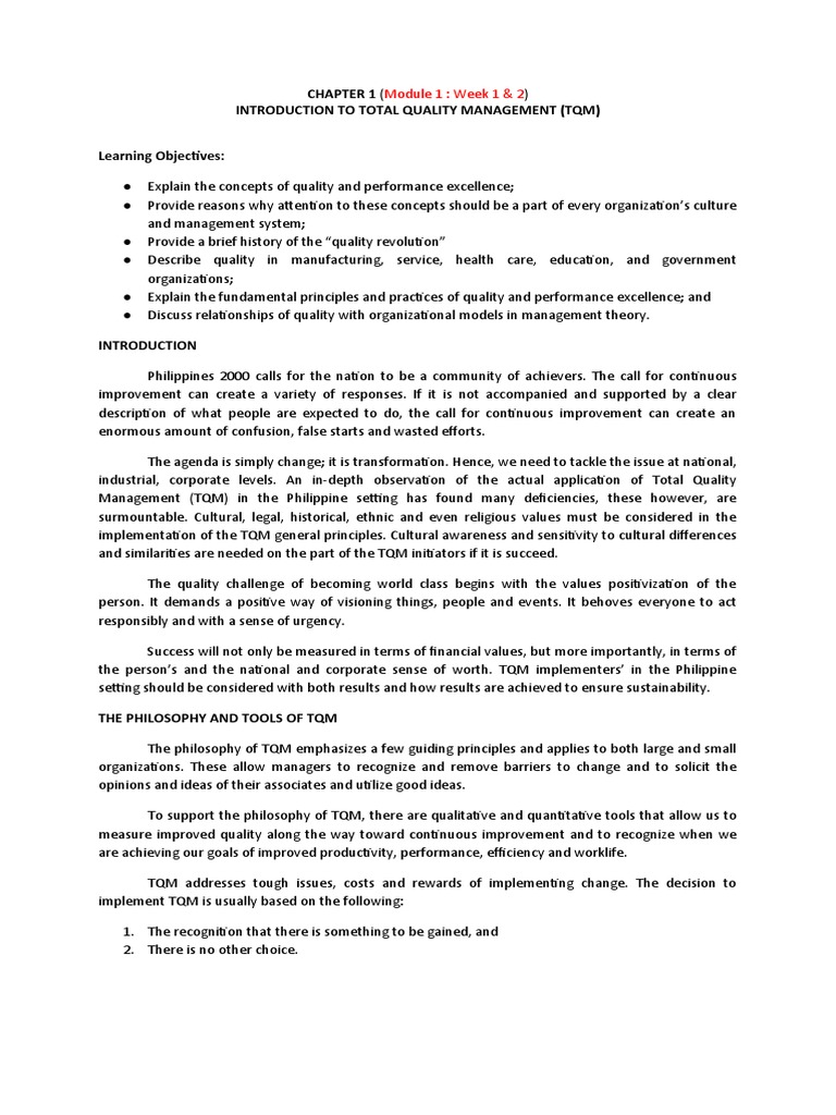Module in TQM | PDF | Quality (Business) | Quality Management System