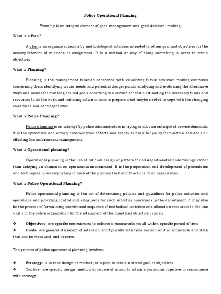 Police Operational Planning | PDF | Strategic Planning | Goal