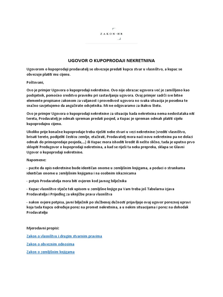 Ugovor O Prodaji Stana Primjer