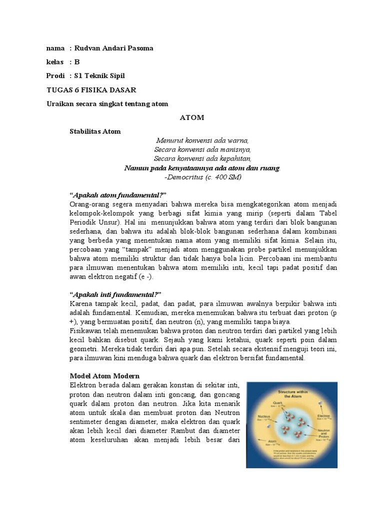 Pemahaman Dasar tentang Atom dan Model Bohr | PDF