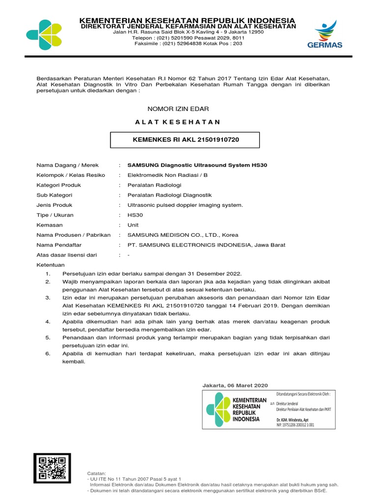 Izin Edar Alat Kesehatan HS30 | PDF