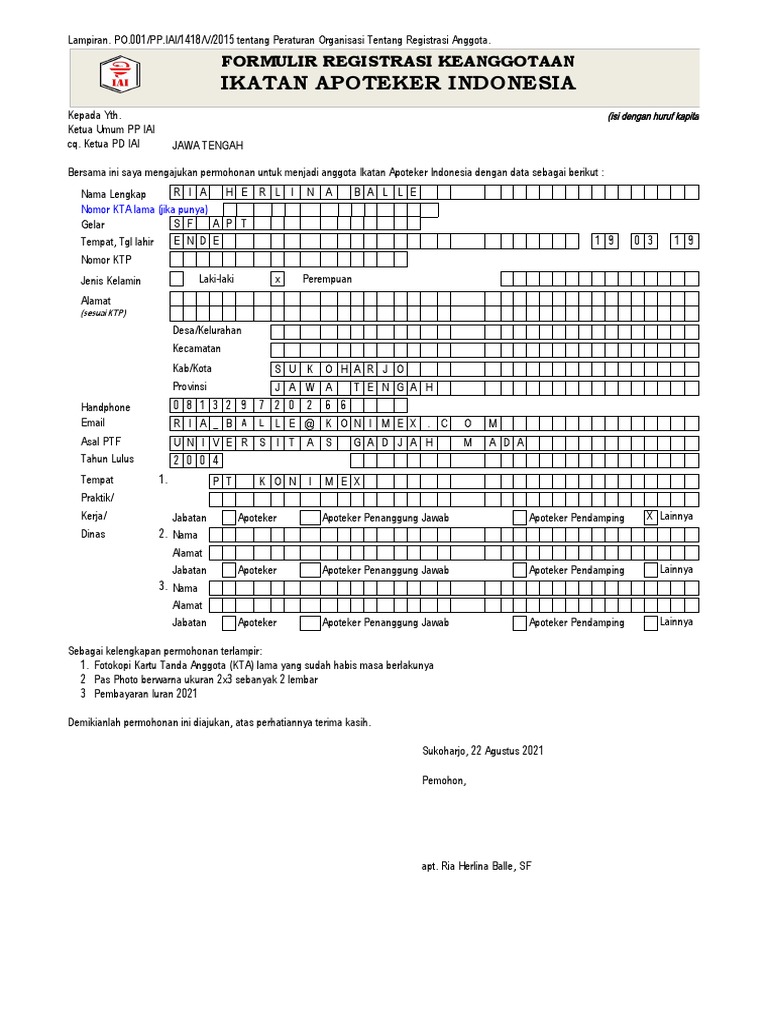 KTA Form Kosong - Ria | PDF