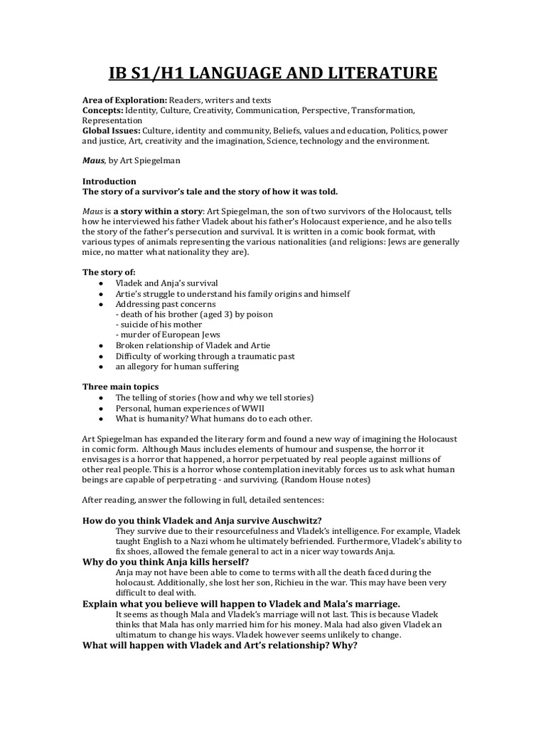 Maus 1 Worksheet | PDF