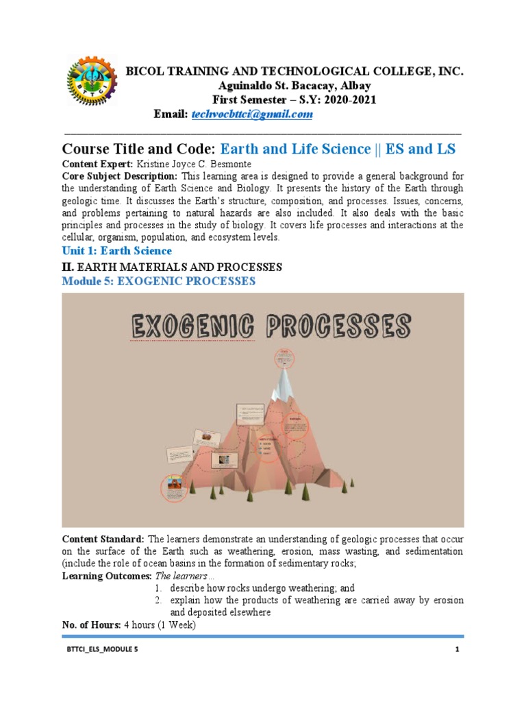ES - Module 5 II B. Exogenic Processes | PDF | Weathering | Erosion