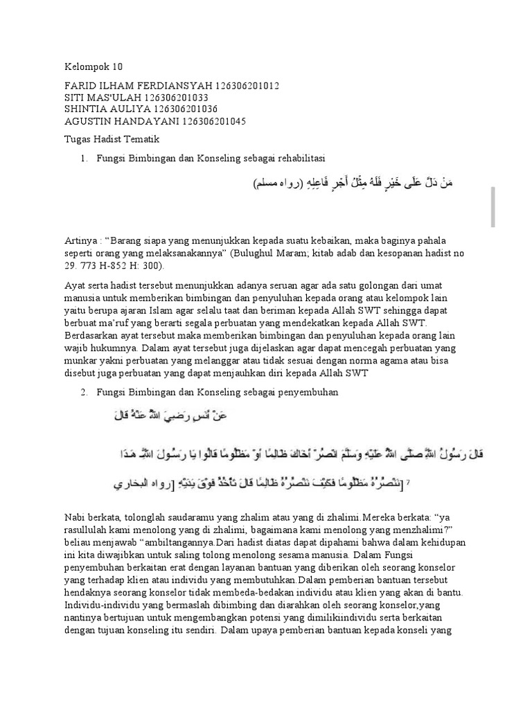 Bki 3a - Tim 10 - Hadist Tematik | PDF | Karier & Perkembangan | Agama & Spiritualitas