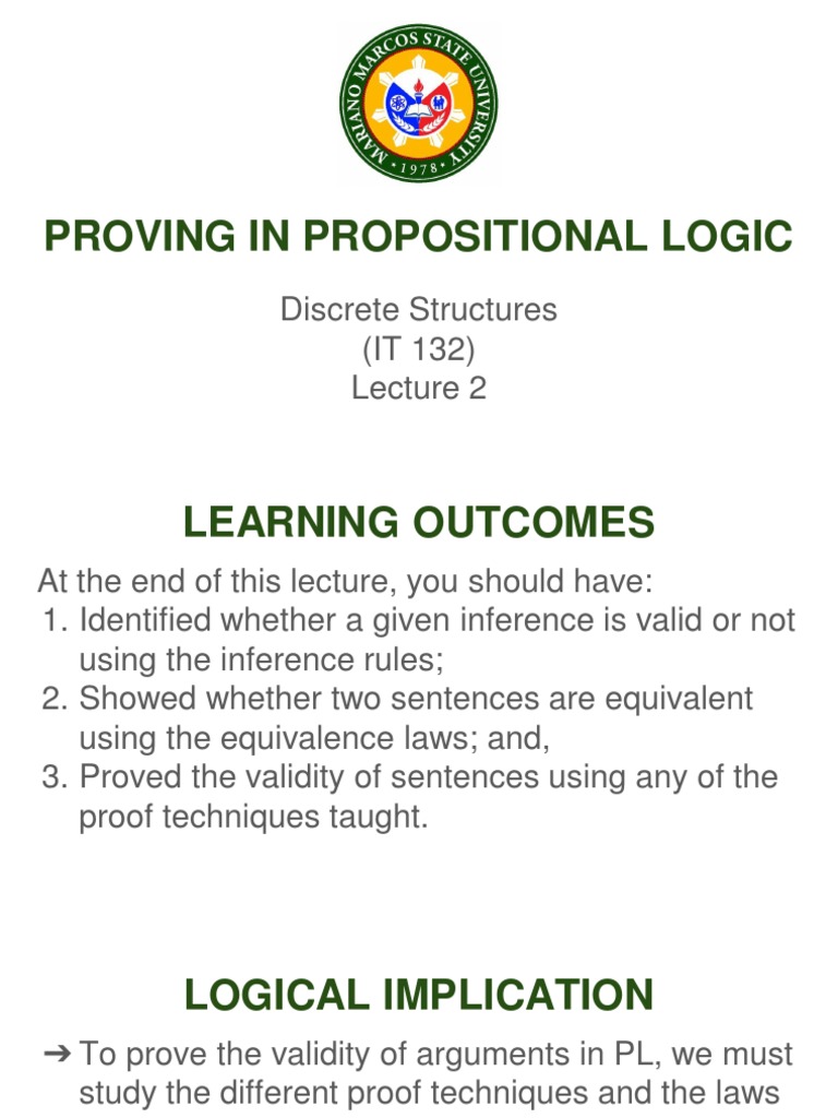 2 Proving in Propositional Logic | PDF | Argument | Logical Consequence