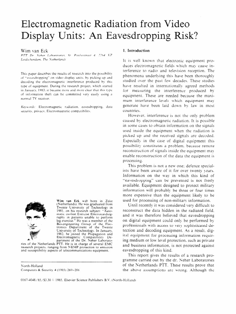 Electromagnetic Radiation From Video Display Units: An Eavesdropping ...