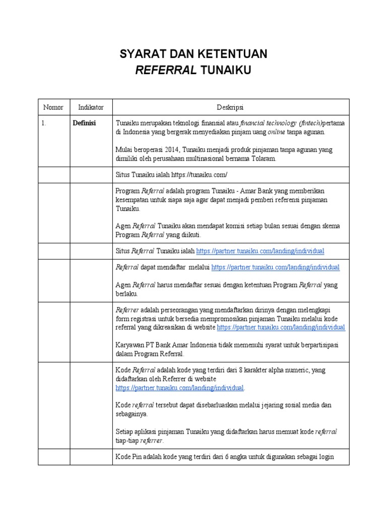 Syarat Program Referral Tunaiku | PDF | Bisnis | Pengelolaan Keuangan ...