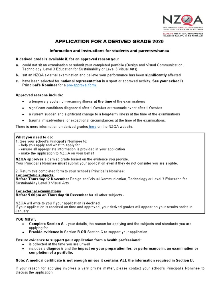 Application For A Derived Grade 2020: Information and Instructions For ...