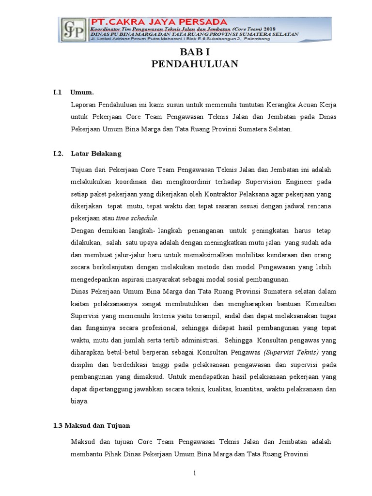 Contoh Laporan Jembatan/Laporan Pendahuluan/05 LAP. PENDAHULUAN | PDF