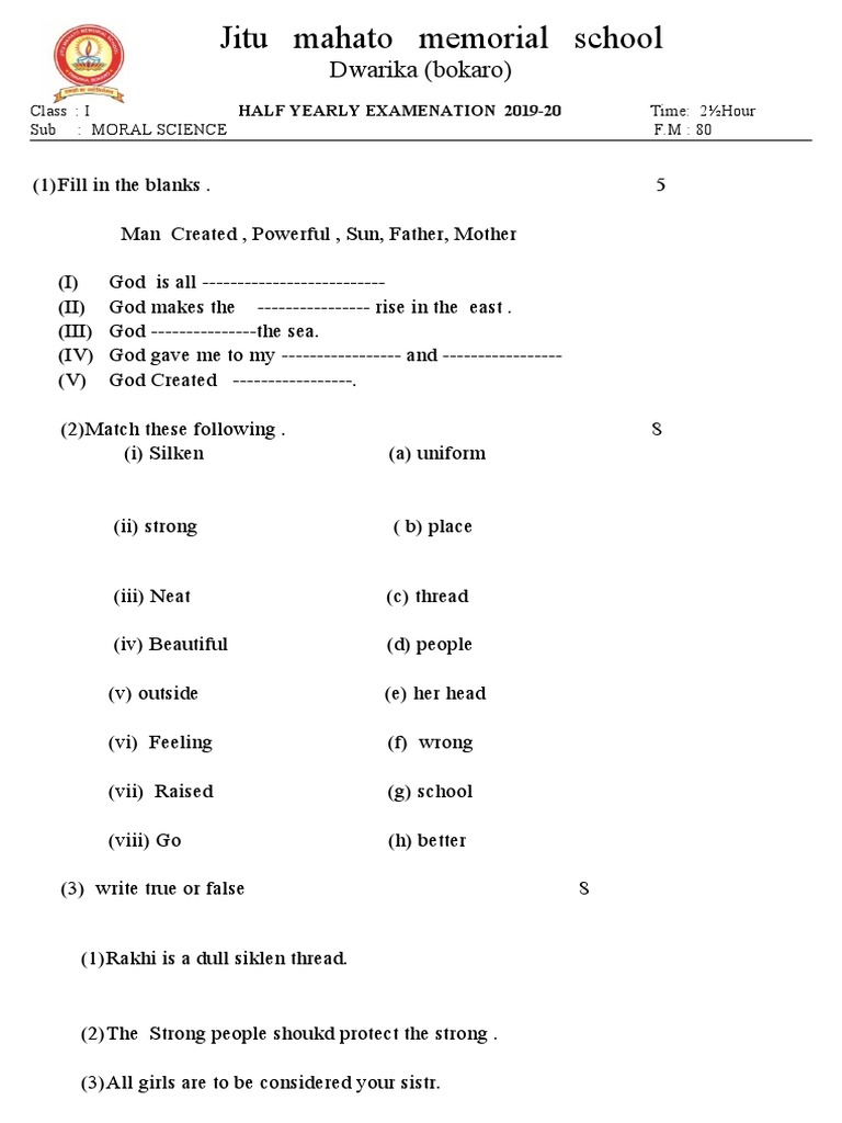 Class 1 Moral Science | PDF